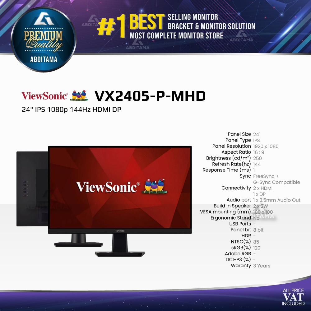 Jual Monitor LED Viewsonic VX2405 VX2405-P-MHD 24" IPS 1080p 144Hz HDMI ...