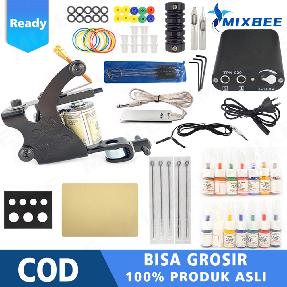 Jual Kit Tato 1 Mesin Tato Pistol 14 pc Tinta Power Supply Alat Tato ...