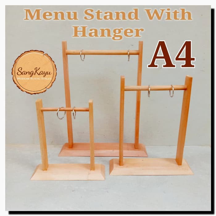 Jual Menu Stand With Hanger A4 gantungan menu wood stand display menu ...