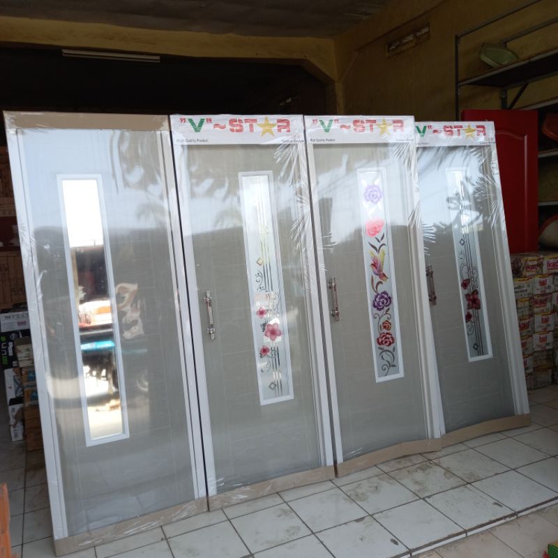 Jual PINTU PVC URAT KAYU MOTIF + KACA all in + kunci set | Shopee Indonesia