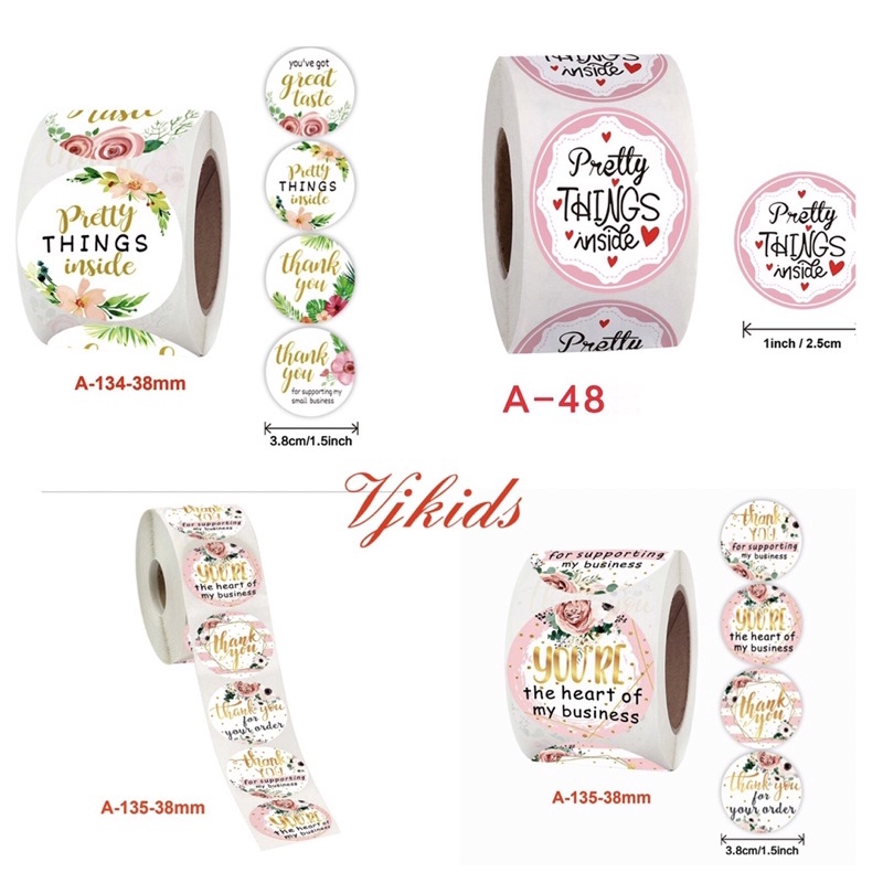 Jual stiker label bulat pretty things inside, thank you utk bingkisan ...