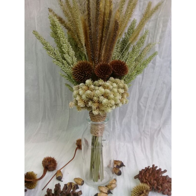 buket bunga + vas bunga kaca bening rustic | Shopee Indonesia