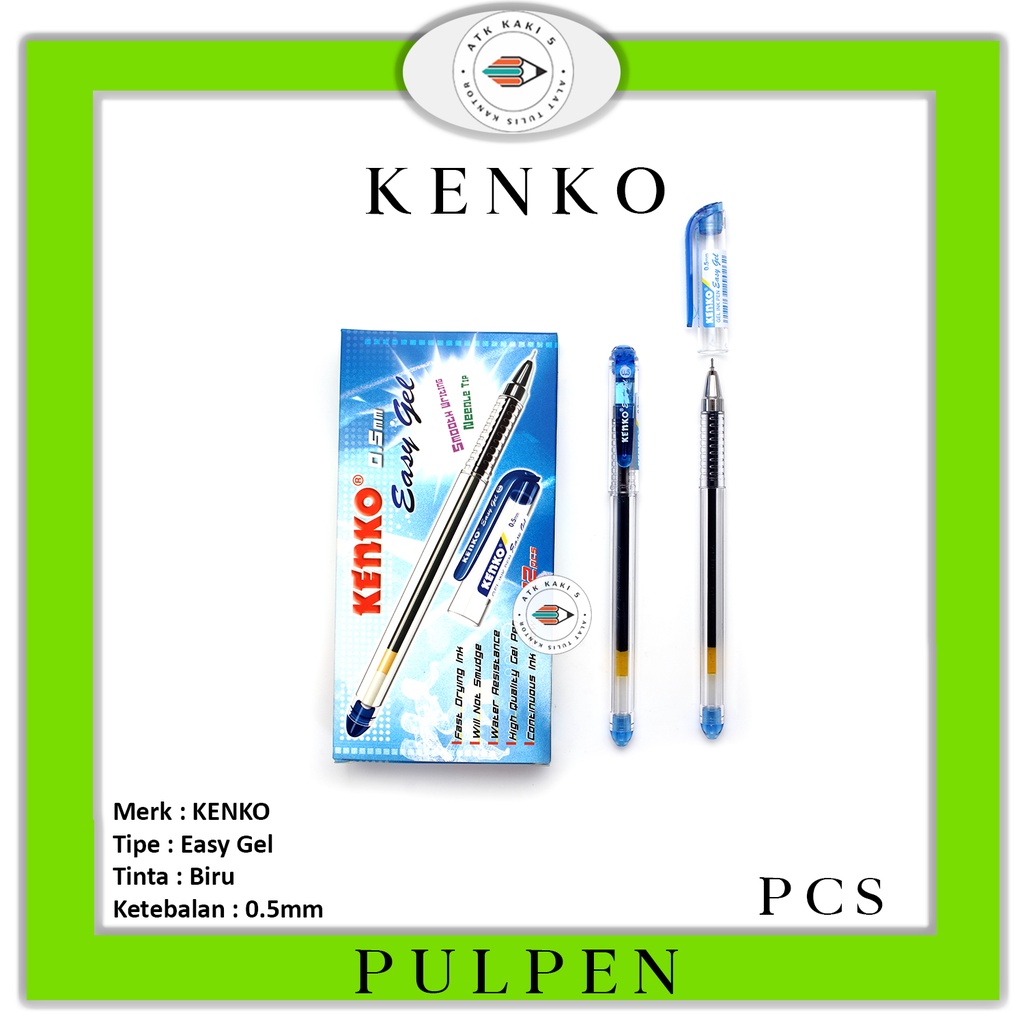 Jual Kenko - Pulpen Gel Pen Easy Gel 0.5 mm Biru - Pcs | Shopee Indonesia