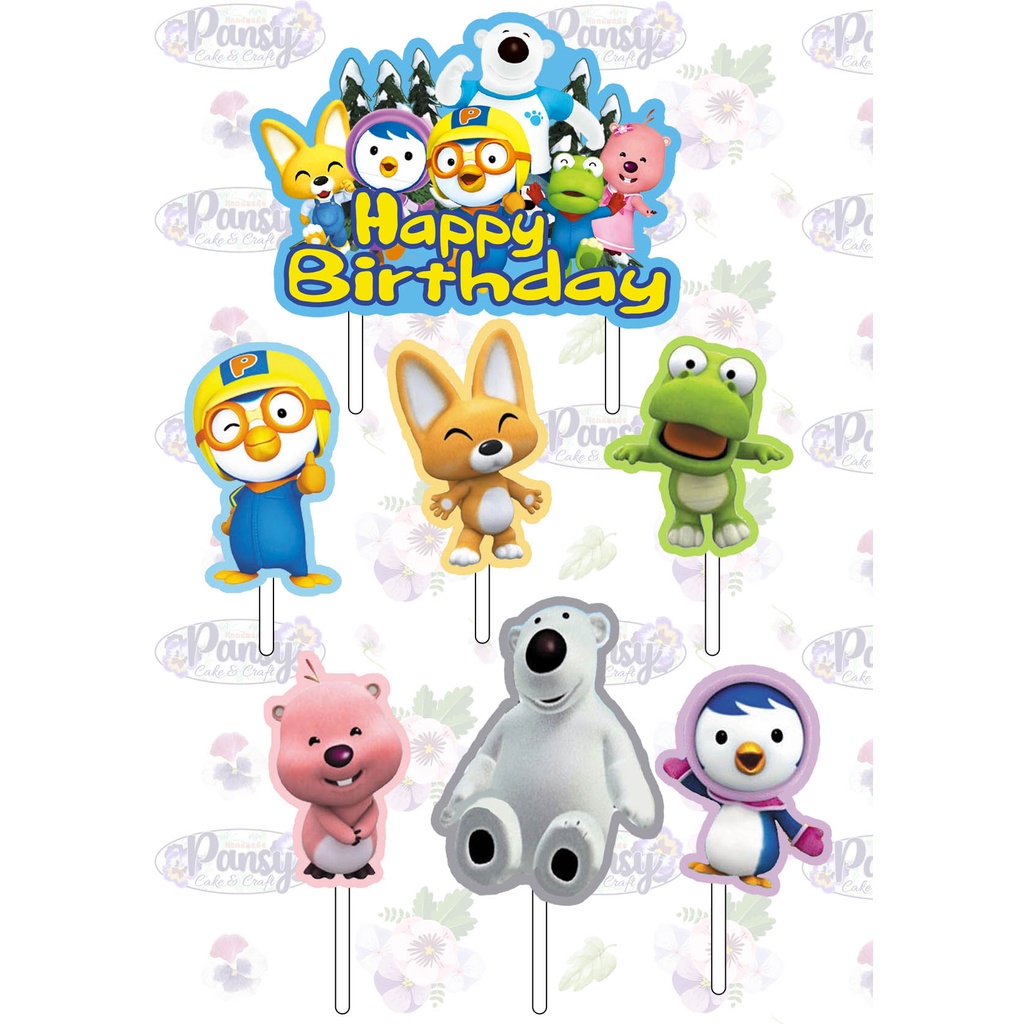 Jual Cake topper / cupcake topper Pororo + banner Birthday EKONOMIS ...