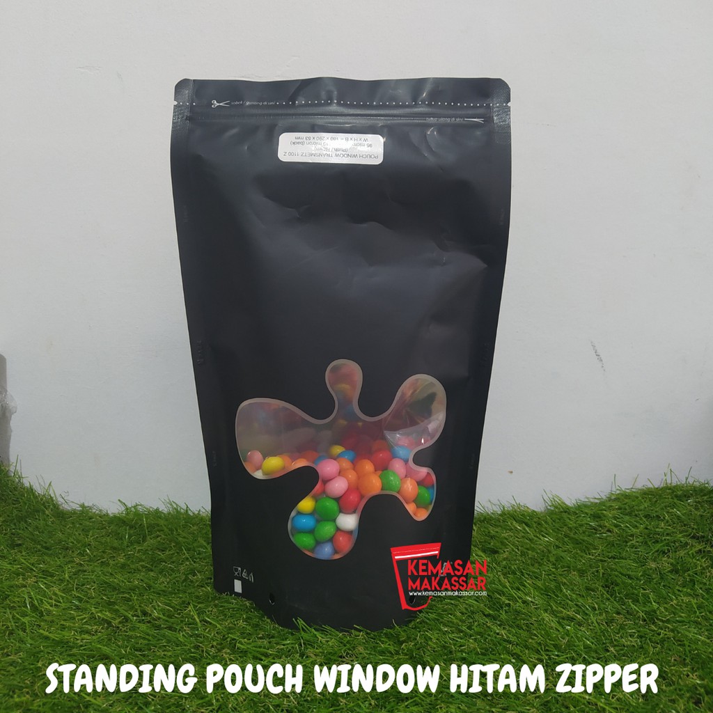 Jual Standing pouch Window Hitam Zipper 18 x 29 cm ( 1100 g) | Shopee ...