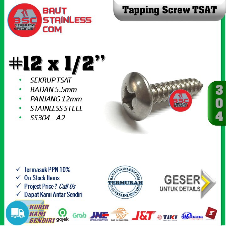 Jual SEKRUP KEPALA + PLUS LEBAR STAINLESS SS304 TAPPING SCREW TSAT ...