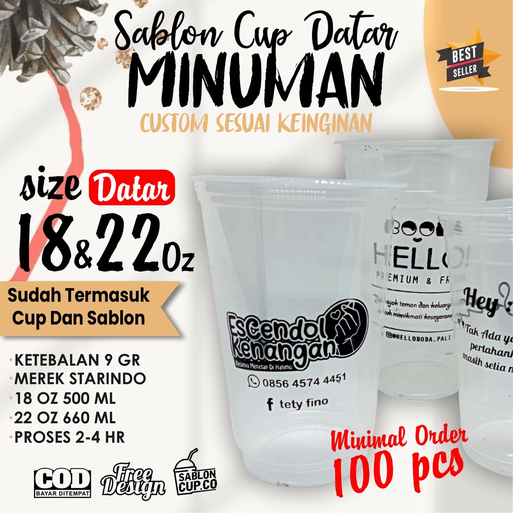 Jual CUSTOM Sablon Gelas Cup Datar Ukuran 18-22 Oz Merek Starindo bahan ...