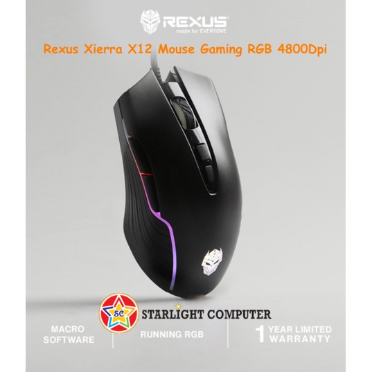 Jual Rexus Xierra X12 Mouse Gaming RGB 4800DPI | Shopee Indonesia