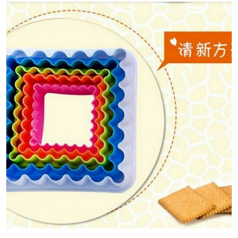 Jual Cetakan Biskuit Cookies Kue Isi 5 pcs Kotak Persegi Bergerigi Food ...