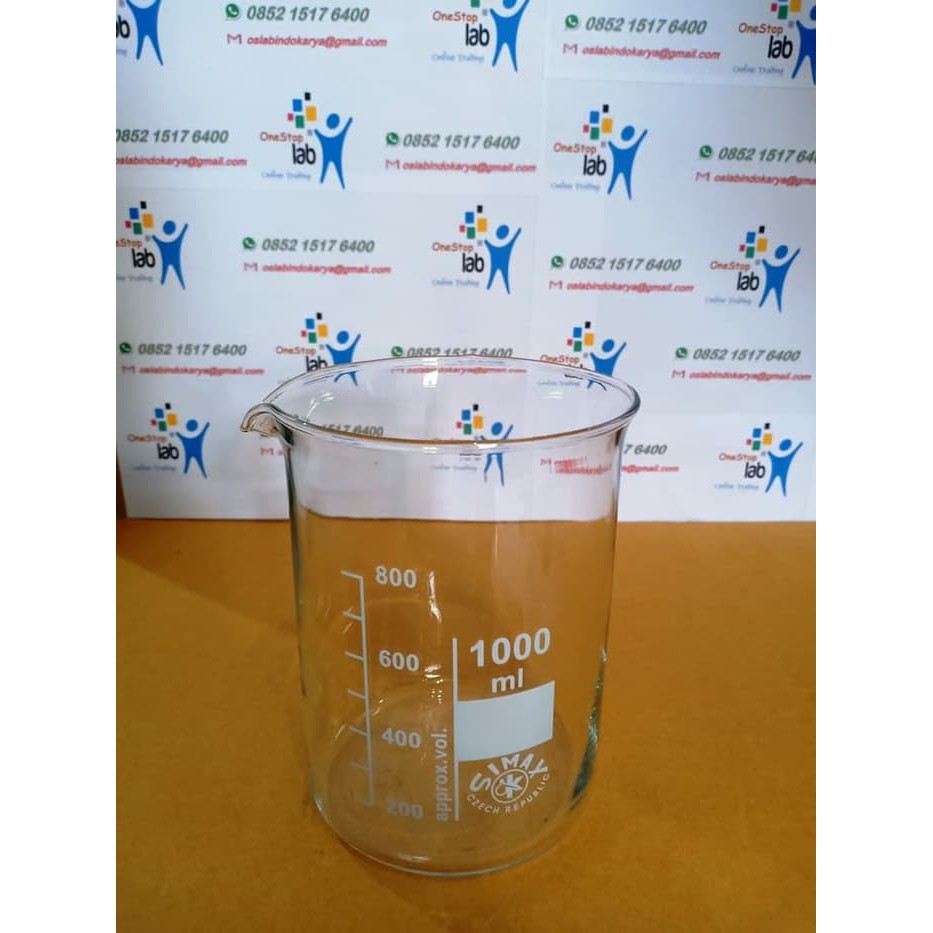 Jual Beaker glass cap 1000 ML low form gelas kimia model pendek SIMAX | Shopee Indonesia