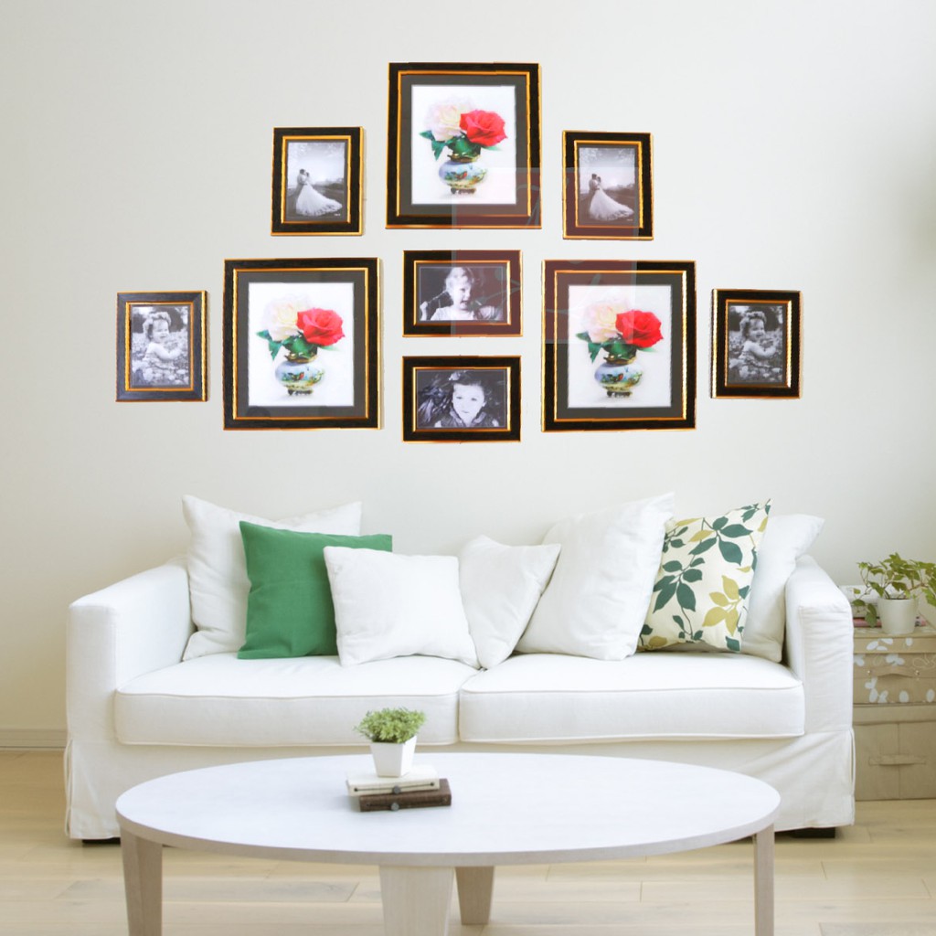 Jual Frame / Bingkai / Pigura foto paket set 9 hitam putih hitam-gold ...