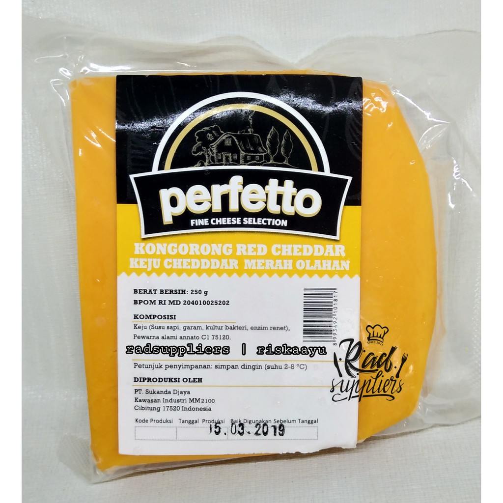 Jual Perfetto Red Cheddar Cheese Block 250gram, Premium Quality ...
