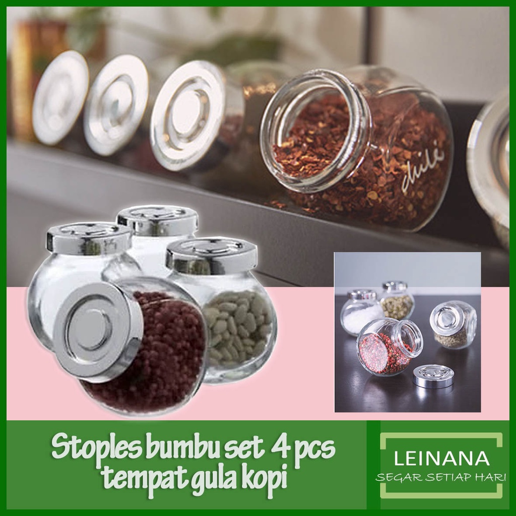 Jual Stoples bumbu set isi 4 / Toples gula kopi / Wadah selai / Stoples ...