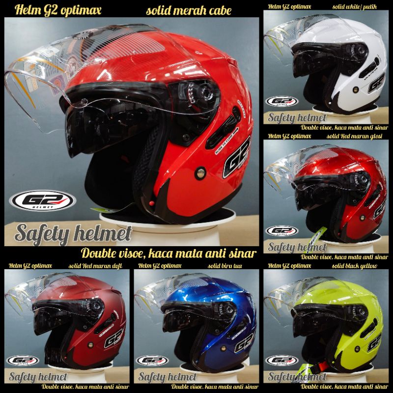 Jual HELM G2 OPTIMAX SOLID HELM HALF FACE DOUBLE VISOR/HELM DUA KACA ...