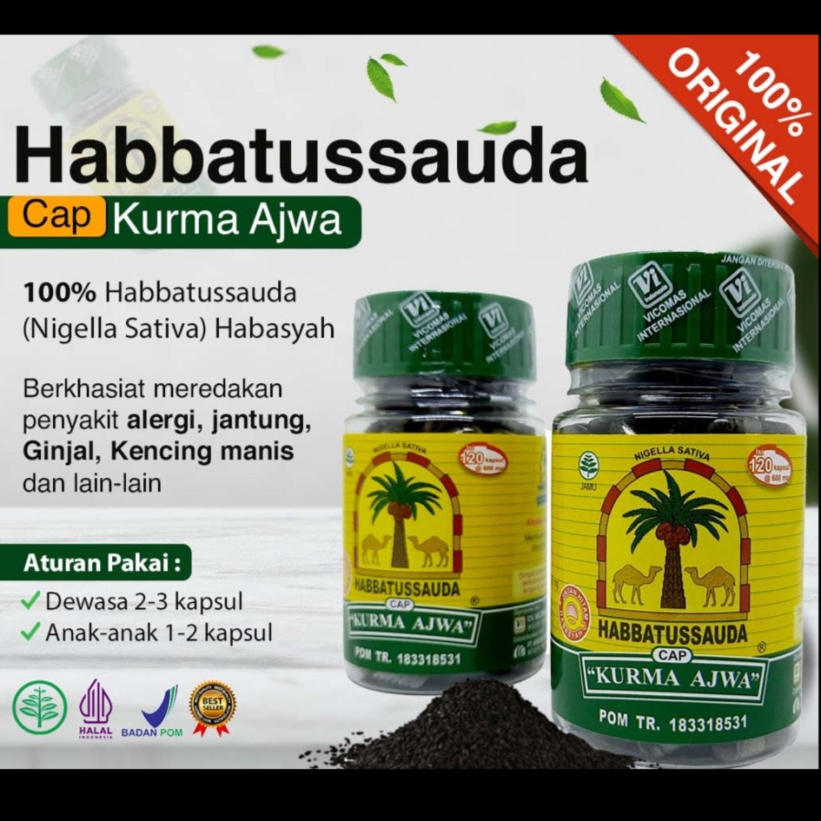 Jual Habatusauda Cap Kurma Ajwa 120 kapsul Kemasan Baru | Habbatussauda ...