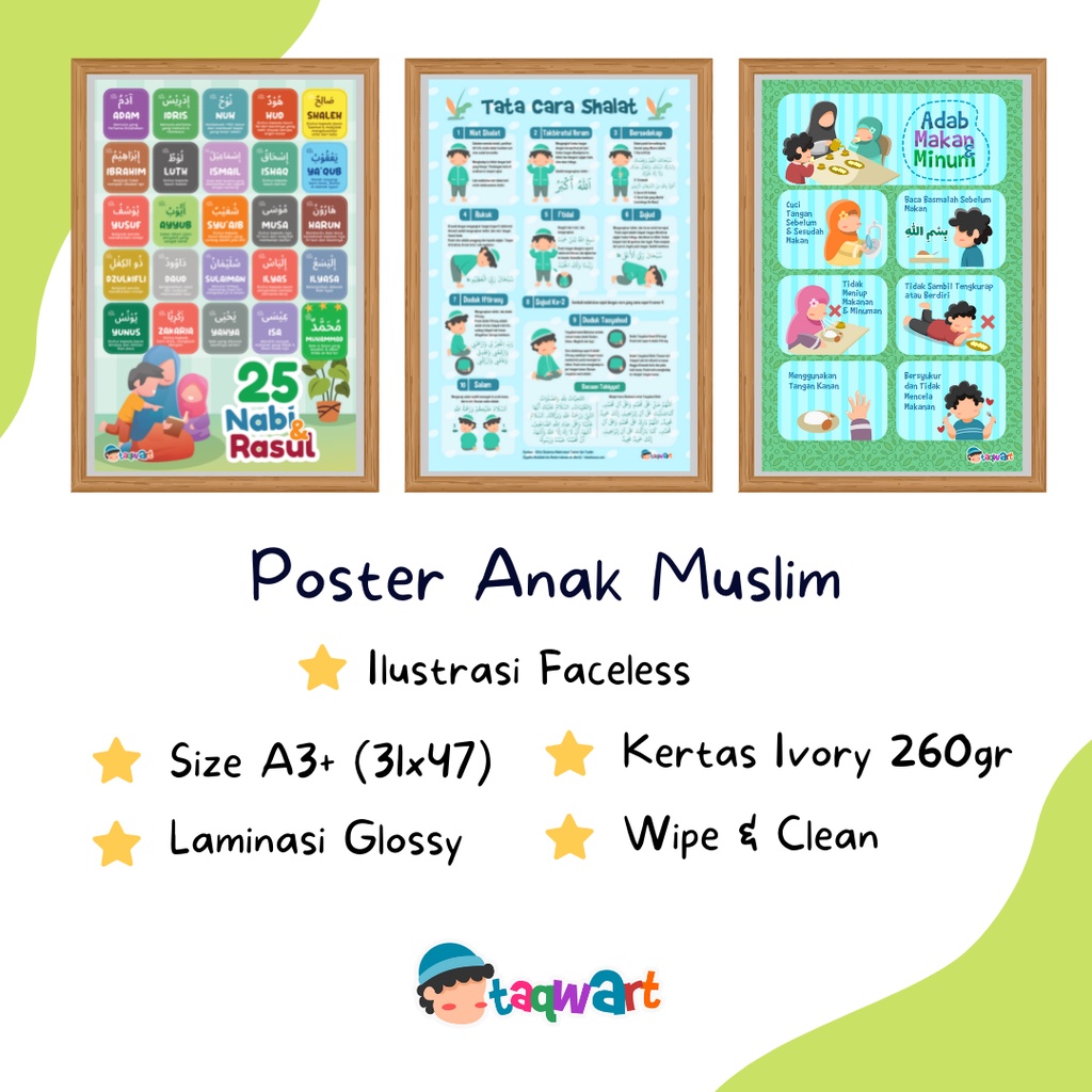 Jual Poster Anak Muslim, Faceless, Wipe n Clean, Cara Shalat Wudhu ...
