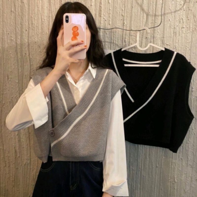 Jual Vest Rajut | Vest Rajut Crop Kancing | Rompi Rajut | Vest Knit ...