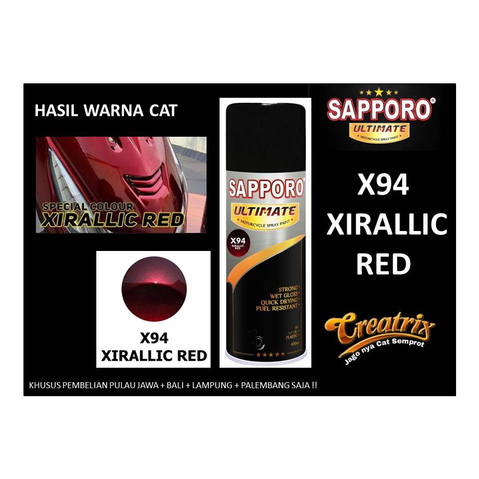Jual Sapporo Ultimate X94 Xirallic Red / Sapporo Spray / Pilok / Pylox | Shopee Indonesia