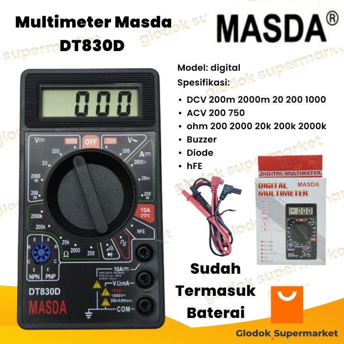 Jual Digital Multimeter Masda DT830D Multitester Buzzer Avometer DT ...