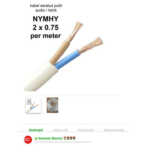 Jual Kabel NYM HY 2x0,75 ECER /Serabut/ SNI/Cable/Serat/Putih/Listrik/Audio Indonesia|Shopee ...
