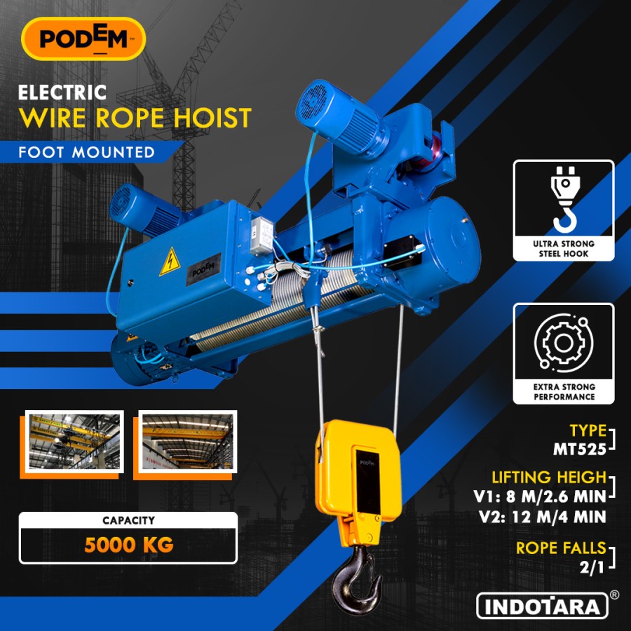 Jual Electric Wire Rope Hoist Podem Foot Mounted MT525 (2 Rope Falls ...
