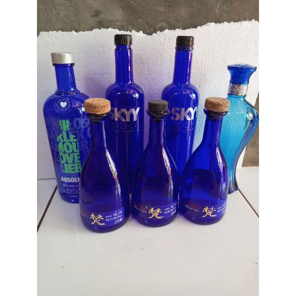 Jual Botol biru asli bekas minuman botol pajangan dan koleksi 1pcs ...