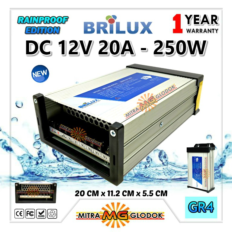 Jual BRILUX RAINPROOF POWER SUPPLY TRAVO DC 12V 20.8A 250W - TRAFO ANTI ...