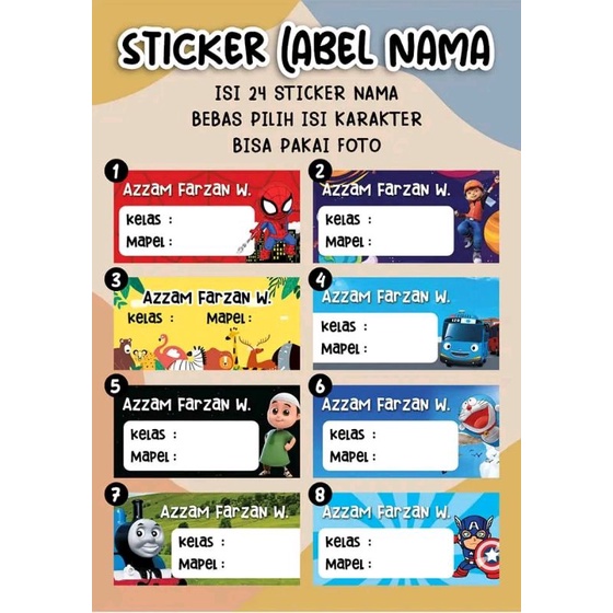 Jual Stiker Label Nama Mapel, Label Buku Anak, FREE DESAIN #1 | Shopee ...