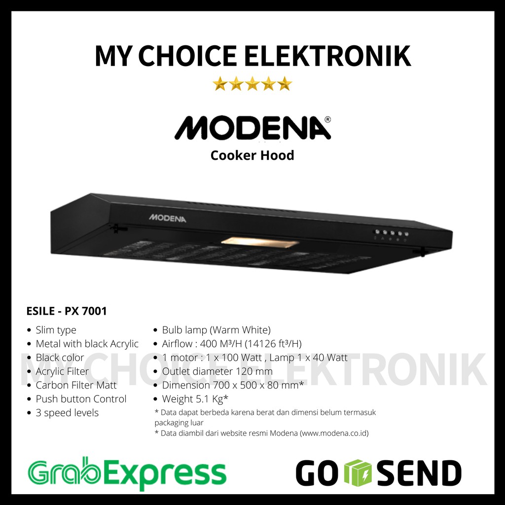 Jual MODENA Cooker Hood ELISE PX 7001/ PX-7001 Penghisap Dapur 70cm ...