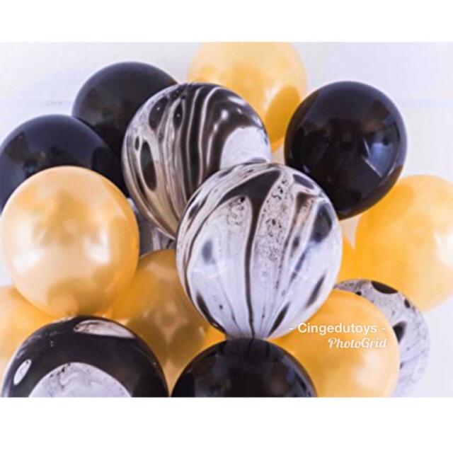 Jual Paket set balon marble hitam, metalik hitam , metalik gold isi ...