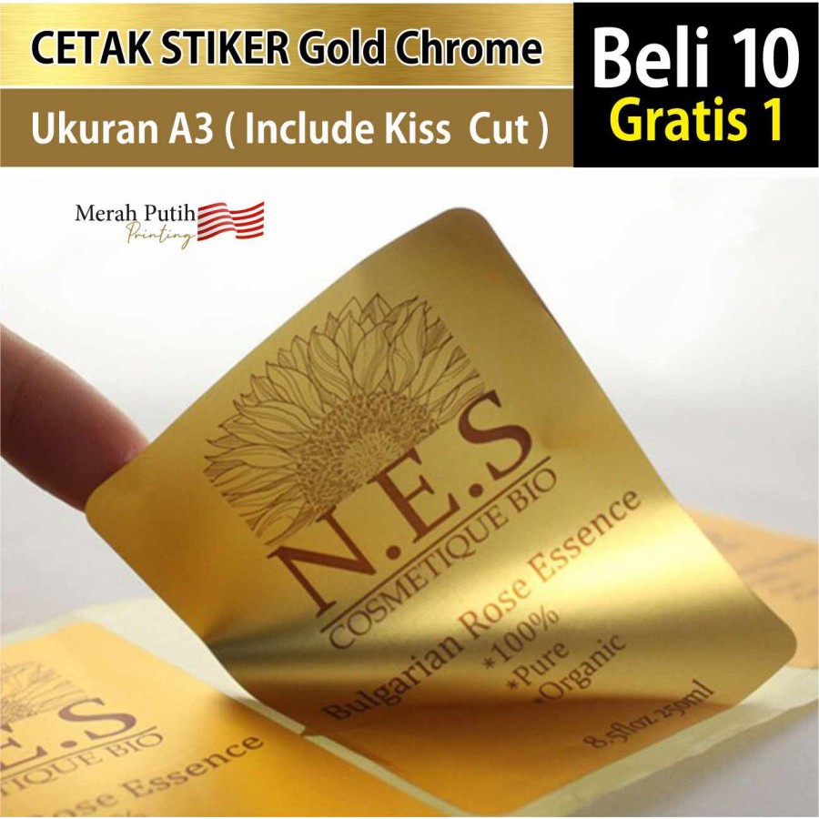 Jual Cetak Stiker / Print Sticker Label Gold Chrome A3+ & KISS CUT ...