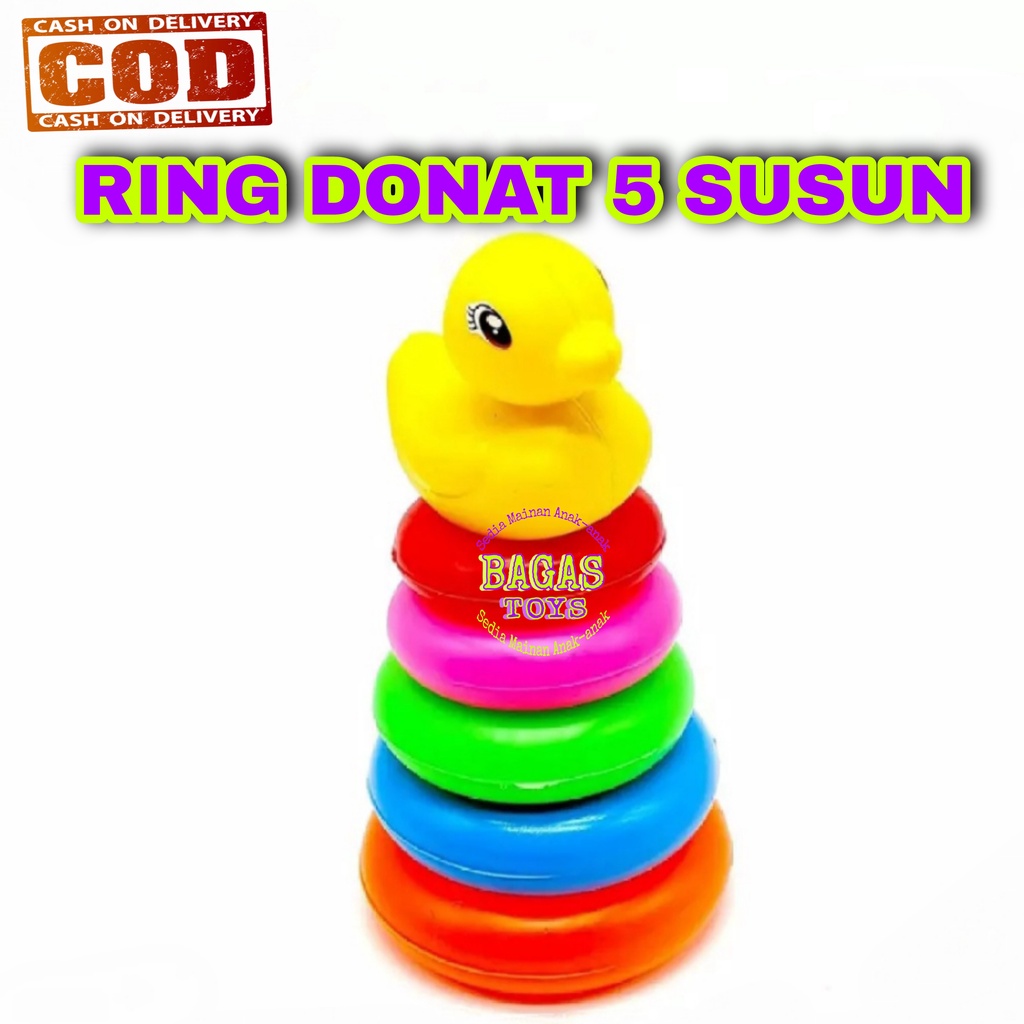 Jual Mainan Anak Laki-laki Dan Perempuan Ring Donat Bebek 5 Susun Warna ...