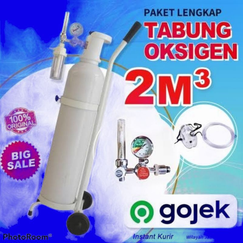 Jual Tabung Oksigen 2m3 Set + (Troli+regulator+nasal) - Tabung oksigen ...