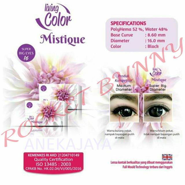 Jual SOFTLENS SOFTLEN SOFLEN LIVING COLOR MISTIQUE KEMENSKES 16MM BLACK ...