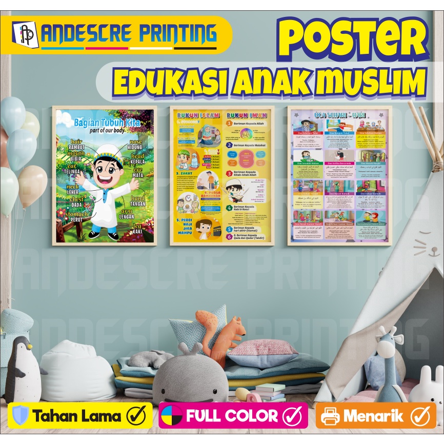 Jual Poster Edukasi Anak Muslim Lucu & Menarik Untuk Mengasah Memori ...
