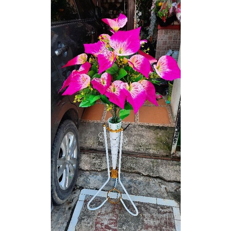 Jual bunga pojok ruangan bunga aron panda kuntum 24 +pot standing besi ...