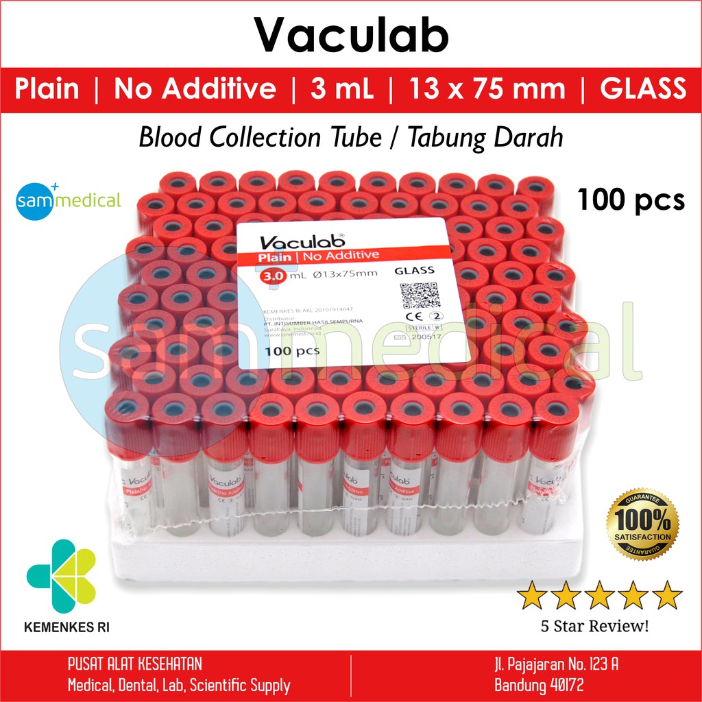 VACULAB vacutainer Tabung Darah Glass Plain 3 ml - 100 pcs | Shopee ...