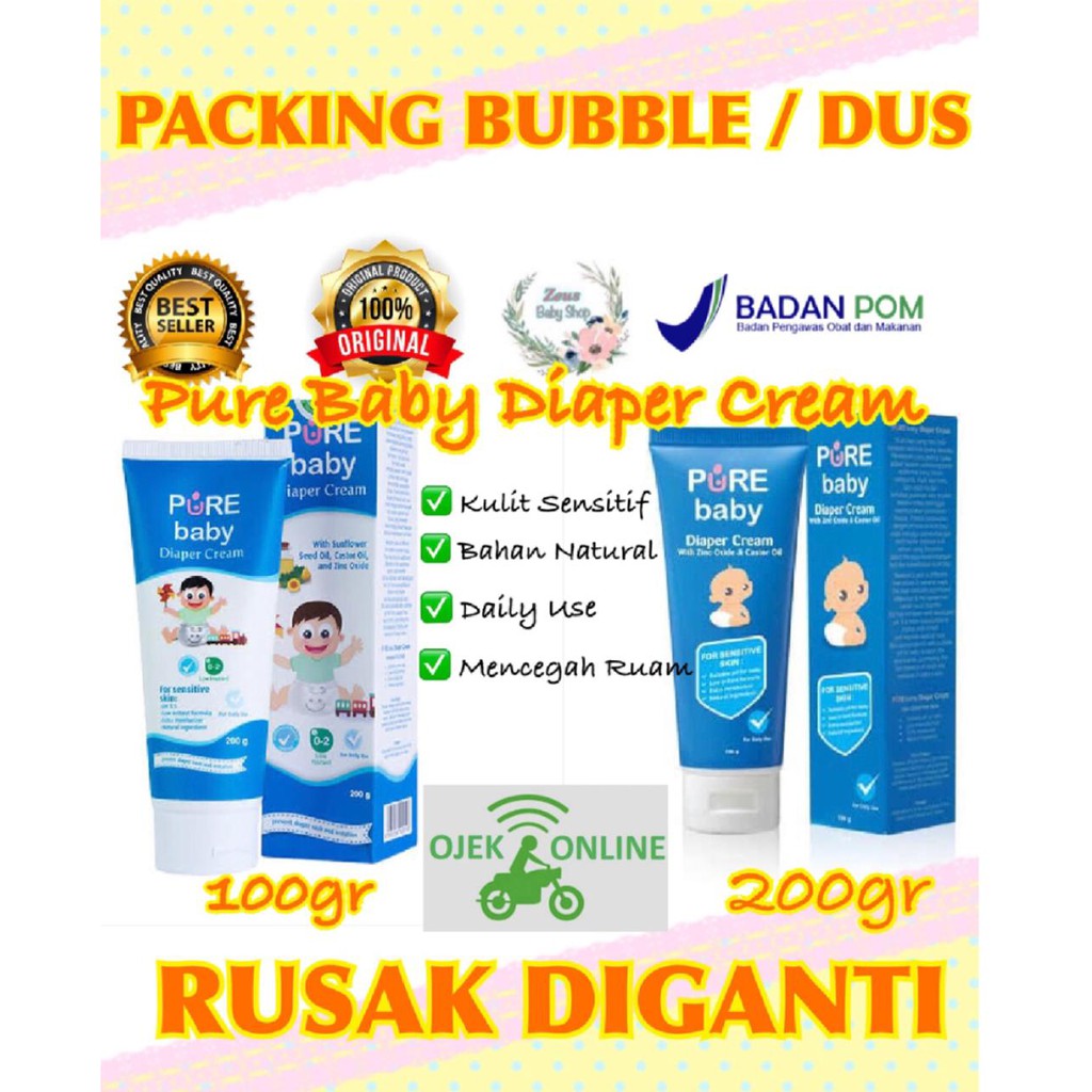 Jual Pure Baby Diaper Cream (Krim Pencegah Ruam Popok) 100gr 200gr Zeus ...
