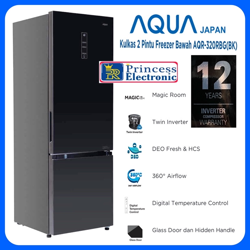 Jual Kulkas AQUA 2 Pintu Freezer Bawah AQR 320RBG(BK) | Shopee Indonesia