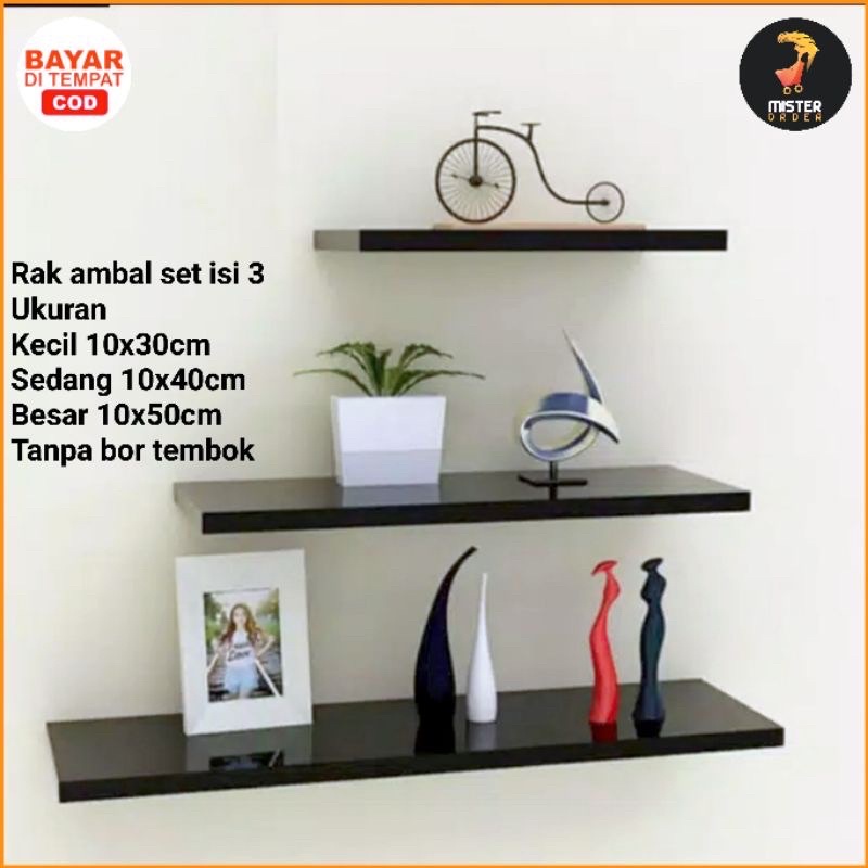 Jual Rak Pajang Dinding Minimalis Isi 3 / Rak Ambalan / Rak Kayu ...