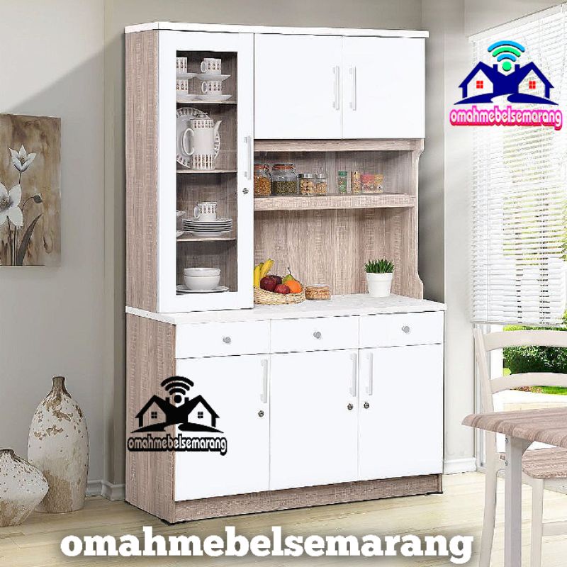 Jual Lemari Dapur Kitchen Set 3 Pintu Almari Rak Piring Minimalis Putih ...