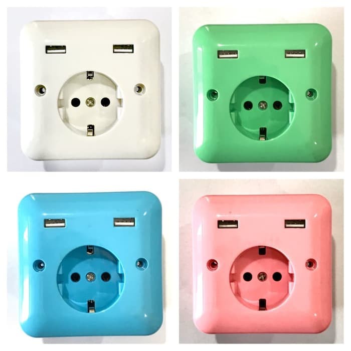 Jual Stop Kontak 2 Usb wall Socket 5V 2,1A Stop Kontak Dinding 2 Port ...