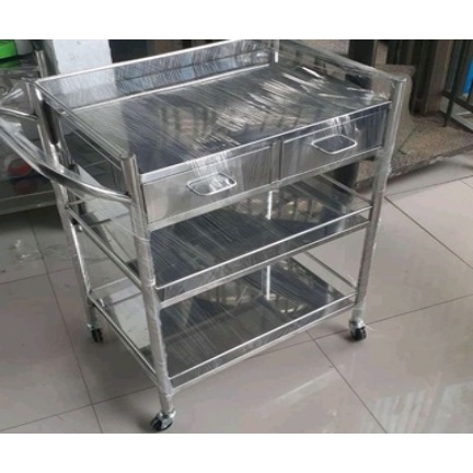 Jual Troly Instrumen 2 Rak+Laci Stainless Steel/Meja Instrumen 2Rak ...