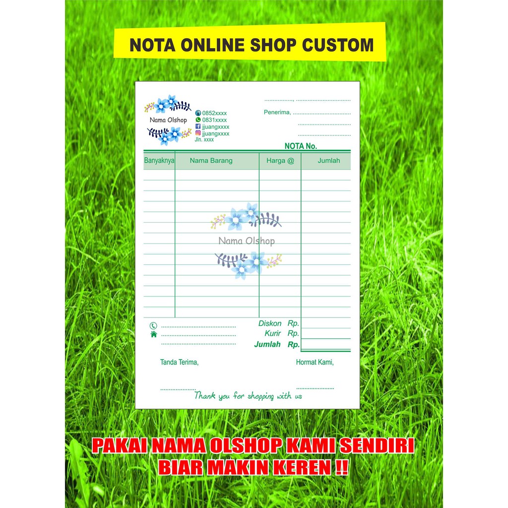 Jual NOTA CUSTOM/FAKTUR/KWITANAI/ONLINE SHOP CUSTOM 1/4 HVS Indonesia ...