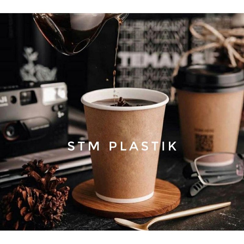 Jual paper cup kraft 8oz/gelas kertas brown 240ml/paper tebal double wall warna coklat Indonesia ...