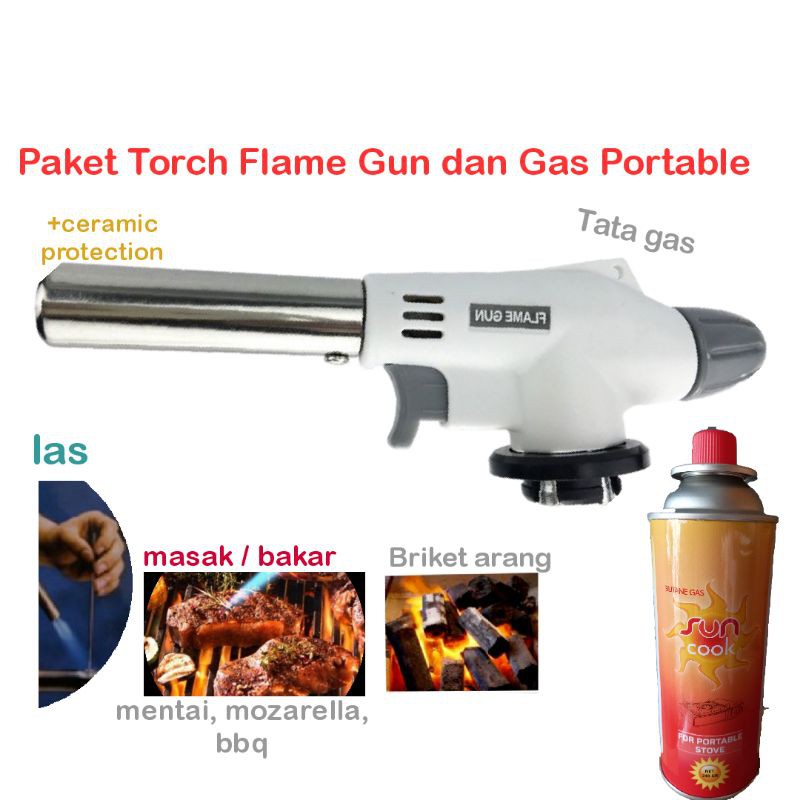 Paket Blow torch gas flame gun masak mentai mozarella bbq termasuk gas ...
