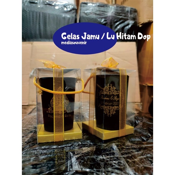 Jual Souvenir Gelas Jamu Hitam + Sablon + Kemas Mika Pita + Kartu ...