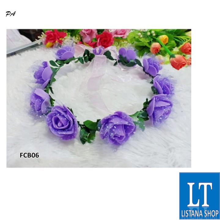 Jual Flower crown Mahkota bunga spon Kode FCB06 Warna Ungu Mahkota ...