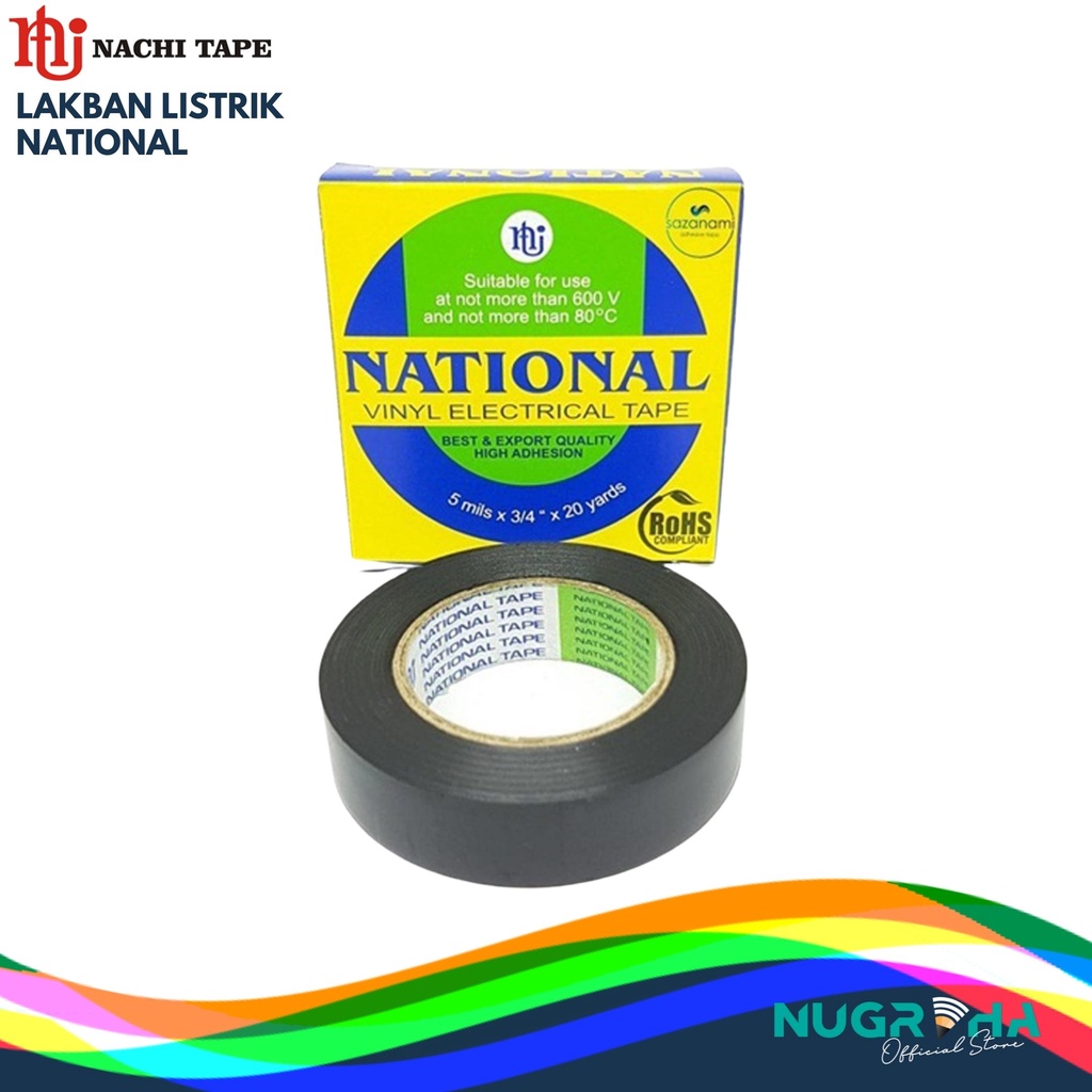 Jual ISOLASI LISTRIK / ELECTRICAL TAPE HITAM PVC NATIONAL | Shopee ...