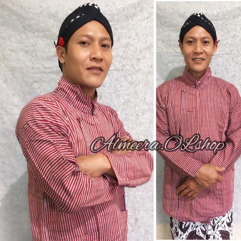 Jual baju jawa surjan lurik hijau tosca dan merah abu-abu | Shopee ...